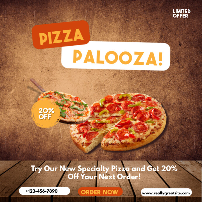 Orange White and Brown Modern Pizza Promotion Template | PosterMyWall
