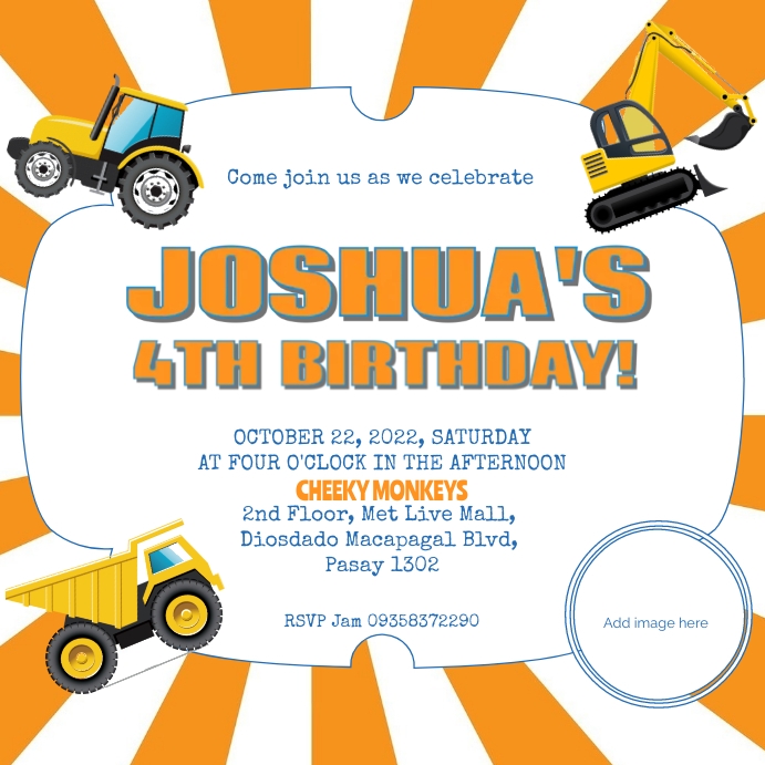 Copy of orange white construction theme birthday invi | PosterMyWall