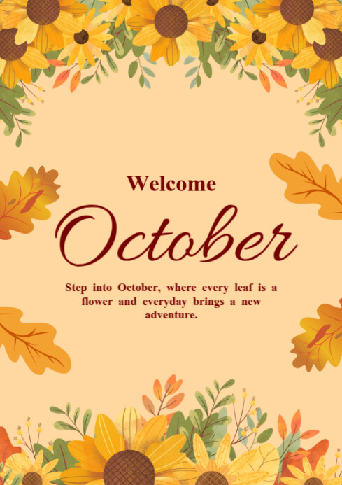 Orange Yellow Floral Illustrative Welcome October Flyer Template ...