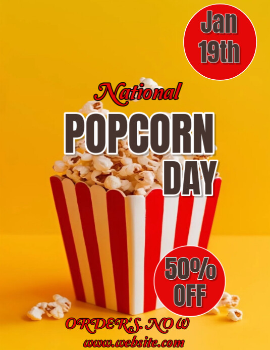 Orange Yellow Popcorn Day Flyer (us Letter) Template | PosterMyWall