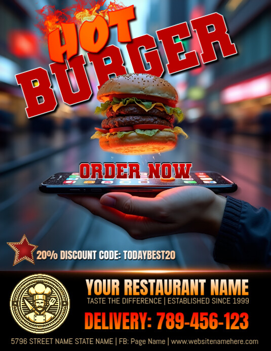 Order Online Hot Burger Ad Flyer Template | PosterMyWall