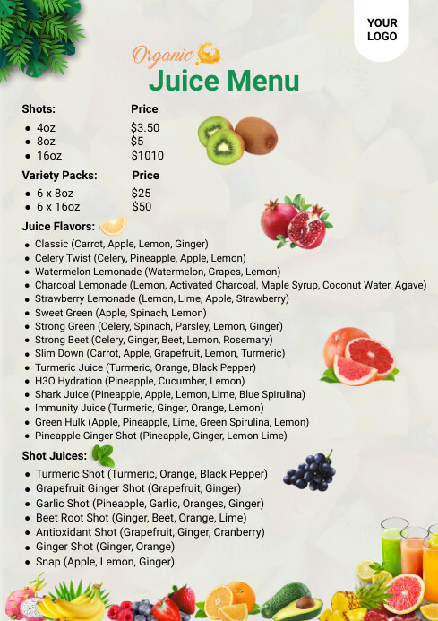 Organic Juice Menu Template | PosterMyWall