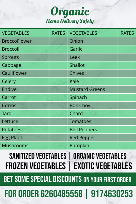 Organic Vegetables List Promo Template | PosterMyWall