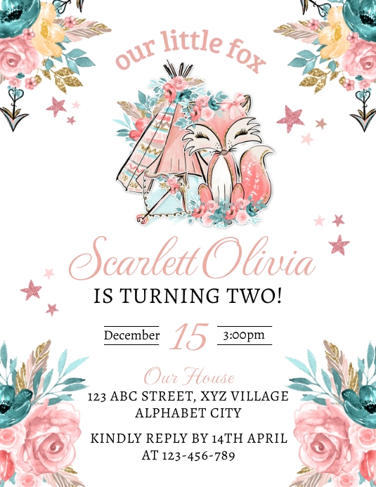 Our Little Fox Birthday Invitation Template | PosterMyWall