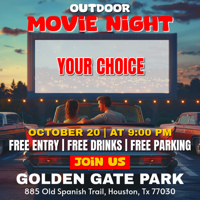 Outdoor Movie Night Instagram Post Template | PosterMyWall