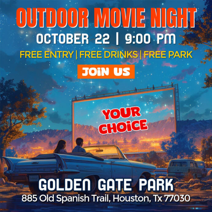 Outdoor Movie Night Instagram Post Template Modelo | PosterMyWall