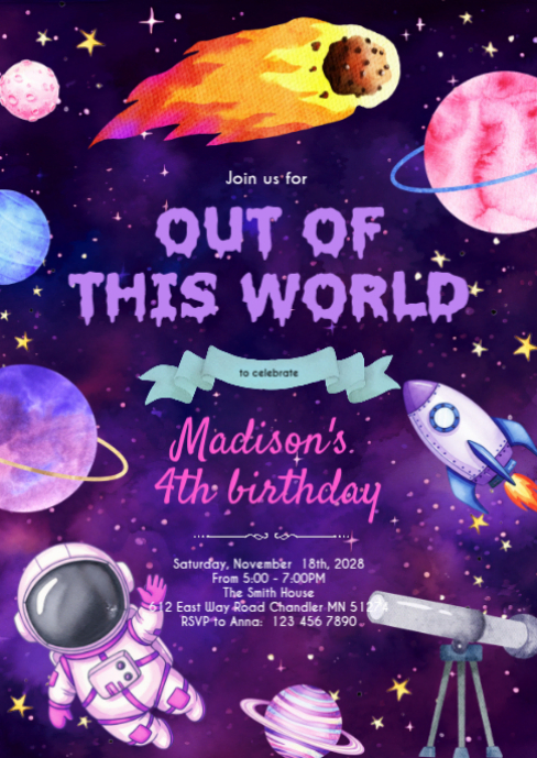Plantilla de Outer space girl theme invitation | PosterMyWall