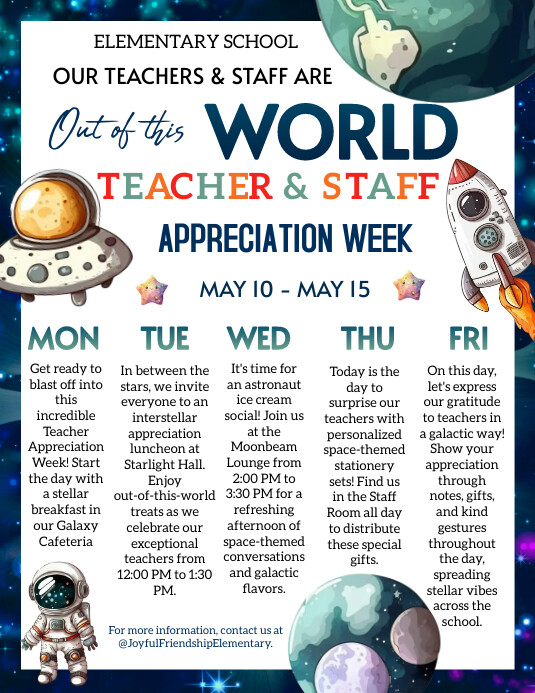Outer Space Teacher Appreciation Week Itinera Template | PosterMyWall