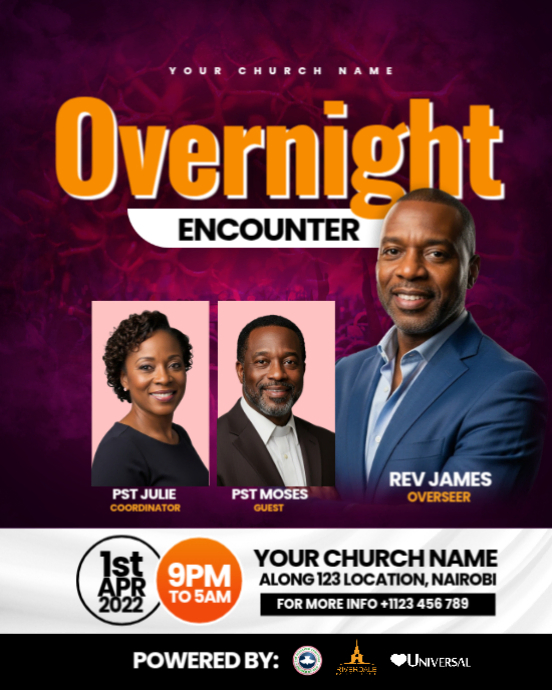 Copy of Overnight Encounter All Night Prayer Meeting Church Flyer ...