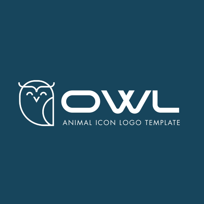 owl icon logo white and dark blue logo templa Template | PosterMyWall