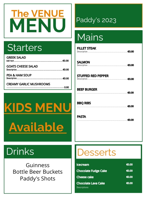 Paddy's menu Template | PosterMyWall