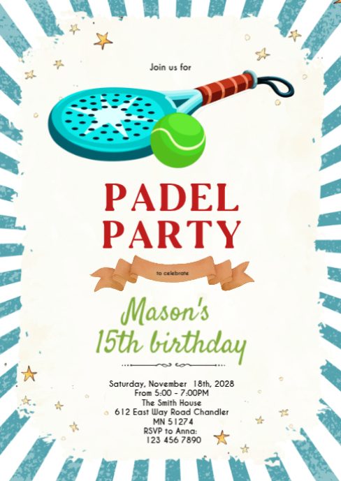 Plantilla de Padel Time Birthday Invitation | PosterMyWall