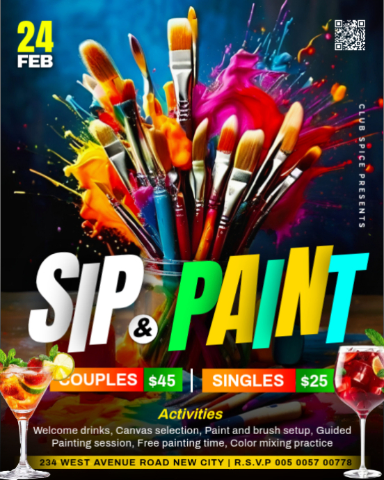 Plantilla de Paint and sip drink party paint & sip bar art painting ...