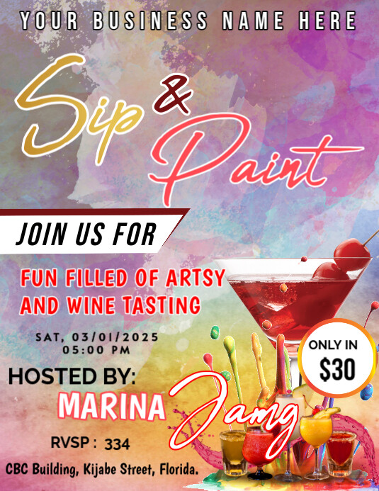 Paint and Sip Party flyer Template | PosterMyWall