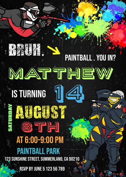 Paintball BIRTHDAY Invitation Template | PosterMyWall