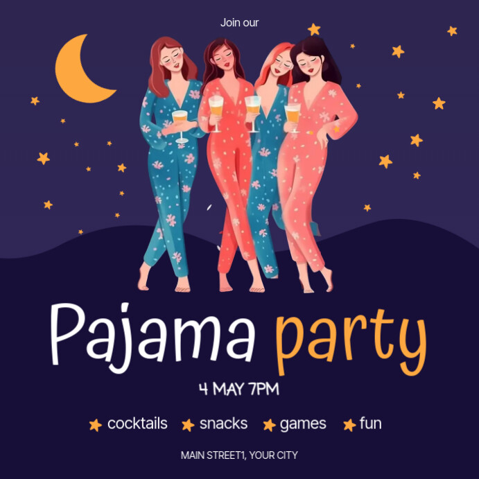 Pajama parties event social media template | PosterMyWall