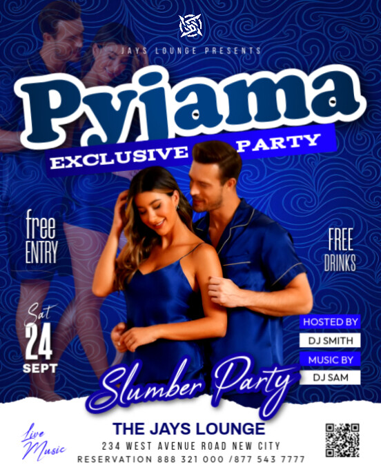 Pajama slumber sleep over night party invitation promotion social media ...