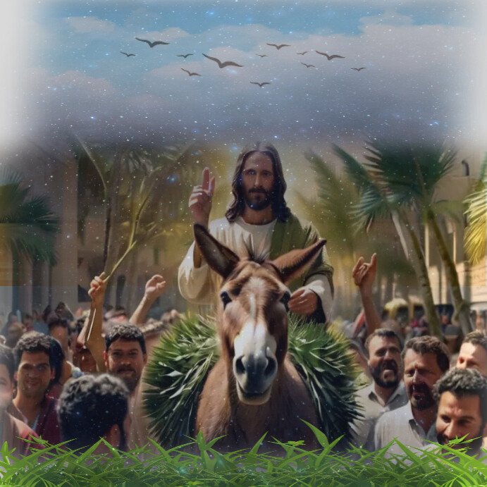 Palm Sunday illustration with Jesus donkey Template | PosterMyWall