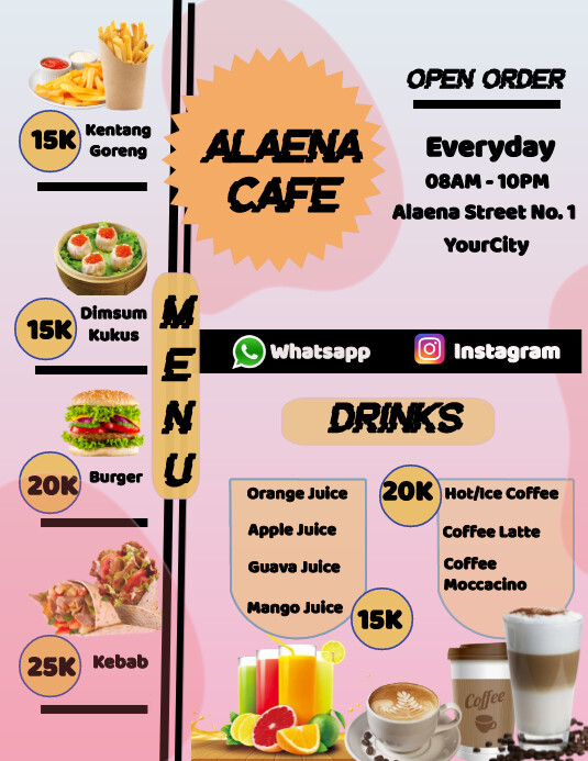 Plantilla de Pamflet Usaha Kecil (Cafe) | PosterMyWall