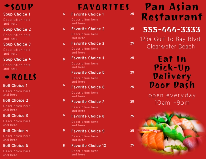 Pan Asian Tri-Fold Photo Menu Template Side 2 | PosterMyWall