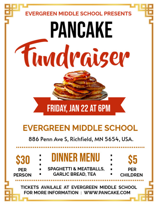 Editable Pancake Breakfast Fundraiser Flyer Poster Set Pto Pta Church