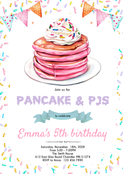 Pancake theme girl party invite Template | PosterMyWall