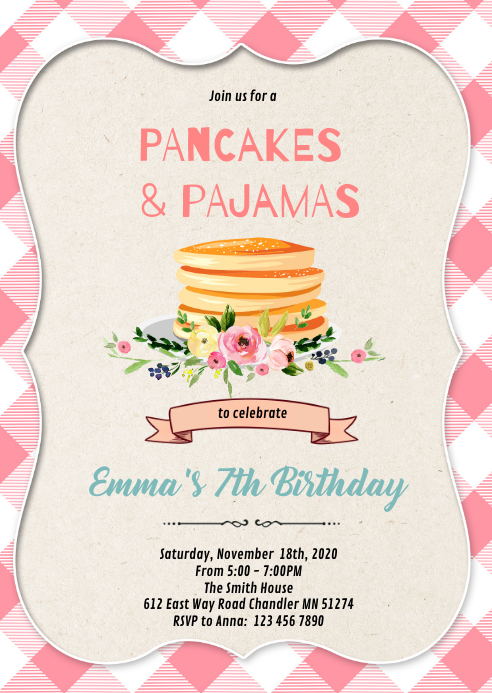 Modèle Invitation D'anniversaire de Crêpes Et Pyjamas | PosterMyWall