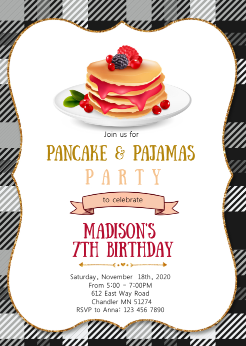 Pancakes Pajamas Birthday Party Invitation Template Postermywall
