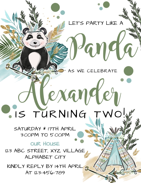 Panda Birthday Invitation Template | PosterMyWall