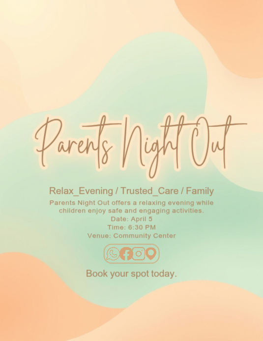Plantilla de Parents Night Out Freestyle Freeform Gradients Flyer ...