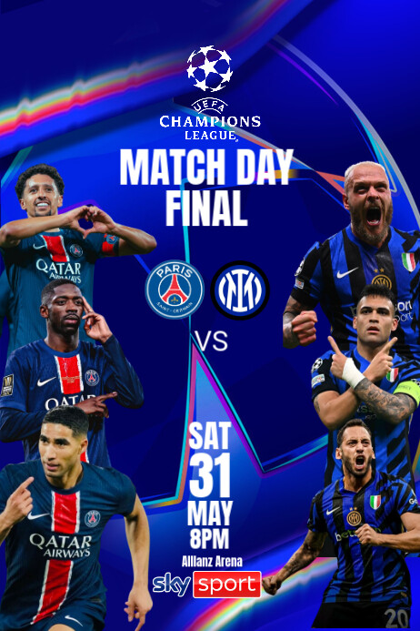 Paris Saint-Germain vs Inter Milan UEFA Champions League Final Template ...