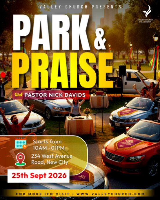 Park and praise car parking lot worship pastor service invitation flyer ...