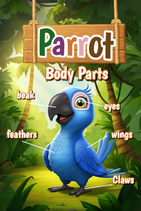 Parrot Body Parts Learning Poster Template | PosterMyWall