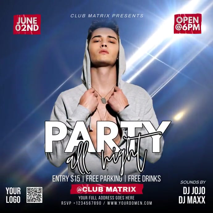 Plantilla de Party all night | PosterMyWall