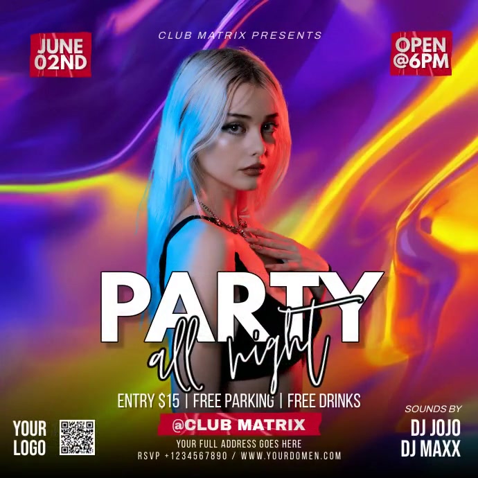 Plantilla de Party all night | PosterMyWall