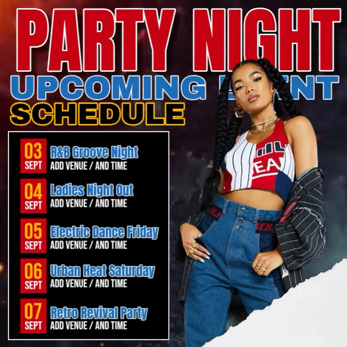 Plantilla de Party Night Schedule | PosterMyWall