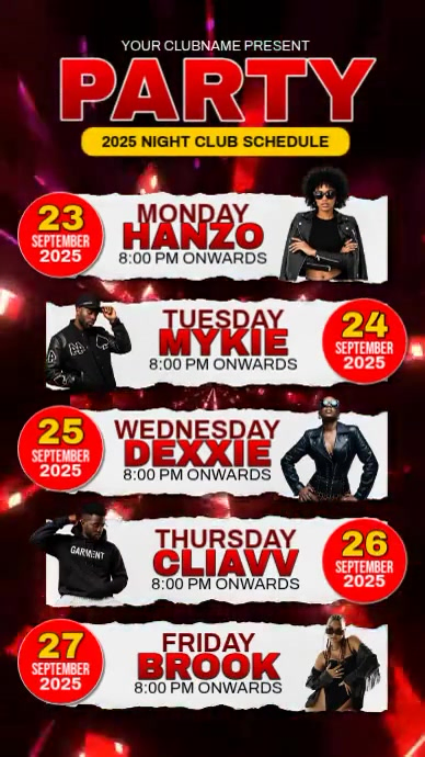 Plantilla de Party Nightclub Schedule | PosterMyWall