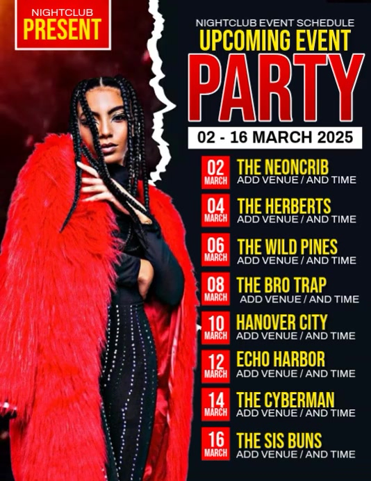 Party Upcoming Schedule Template | PosterMyWall