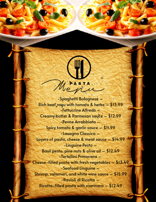 pasta menu Template | PosterMyWall