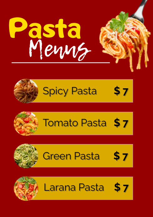 pasta menu Template | PosterMyWall