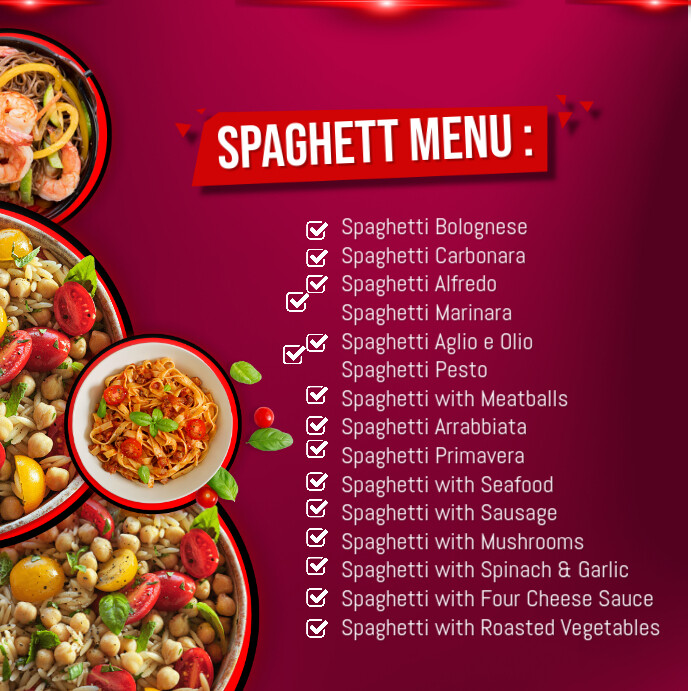 Pasta menu Flyer Template | PosterMyWall