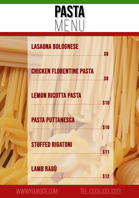 Copy of Pasta menu table a4 Italy | PosterMyWall