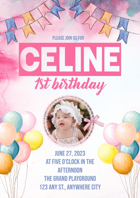 PASTEL 1ST BIRTHDAY INVITATION Template | PosterMyWall