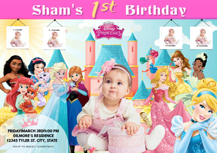 Modèle Pastel 1st Birthday Princess A4 | PosterMyWall