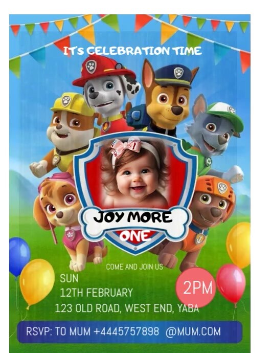 Pastel 1st Bithday Pawpatrol Tarpavlin Desgin Kids Flyer (us Letter ...