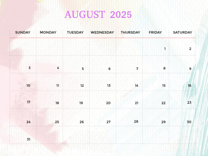 Plantilla de Pastel August 2025 Calendar Presentation | PosterMyWall