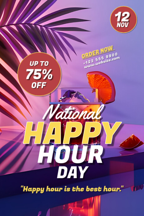 Pastel Blue Background Joyful National Happy Hour Day Poster Templat ...