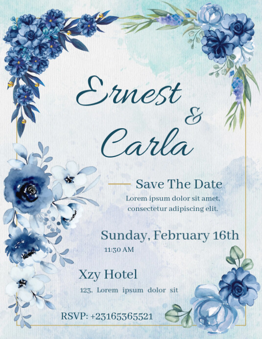 Pastel Blue Floral Wedding Invitation Pamflet (letter As) Template ...