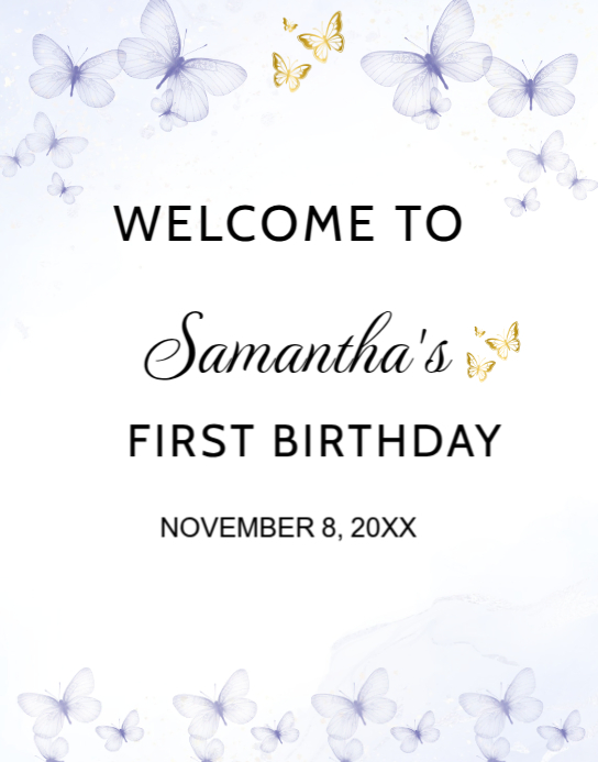 Pastel Butterfly Birthday Party Welcome Sign Poster/wallboard Template ...
