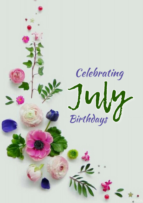 Pastel Celebrating July Birthdays A4 Template | PosterMyWall